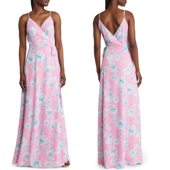 Wayf | Dresses | New Wayf The Angelina Pink Blue Floral Maxi Dress Wrap ...